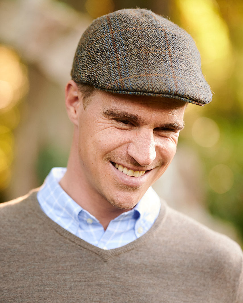 Harris Tweed hat "Henry Cap" in green-blue herringbone